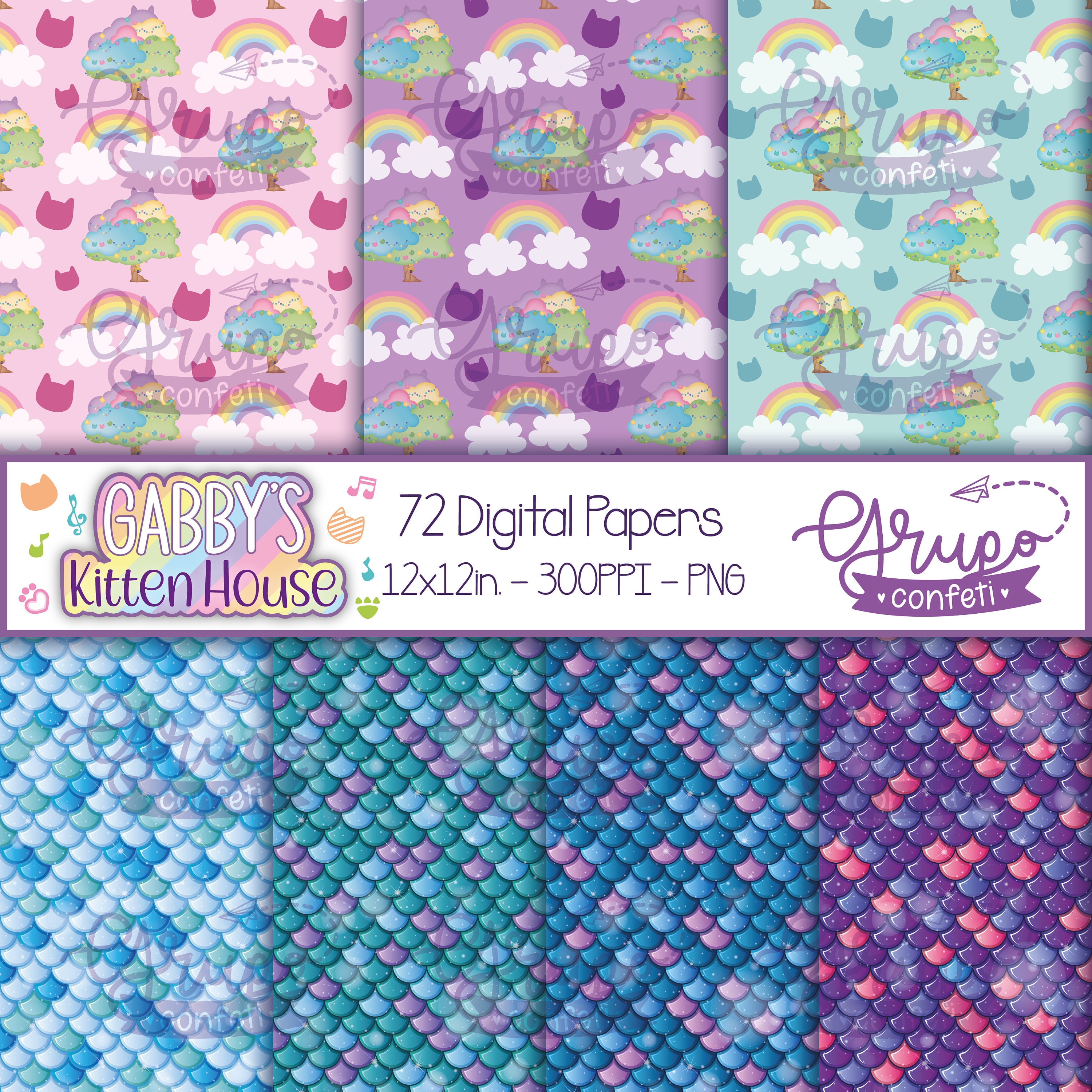 Gabby's Kitten House Digital Papers, Seamless Patterns, Gabby's ...