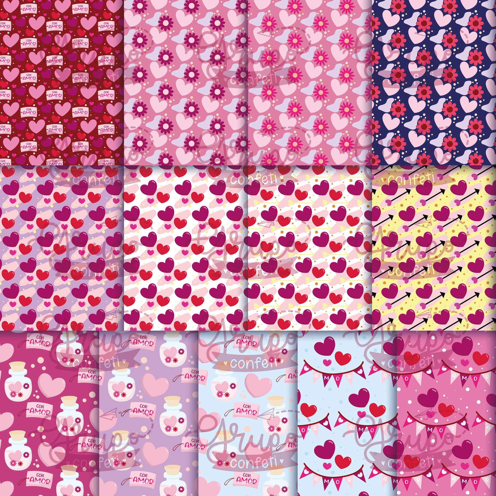 Love Digital Papers and Clipart Immediate Digital Download, Valentines ...