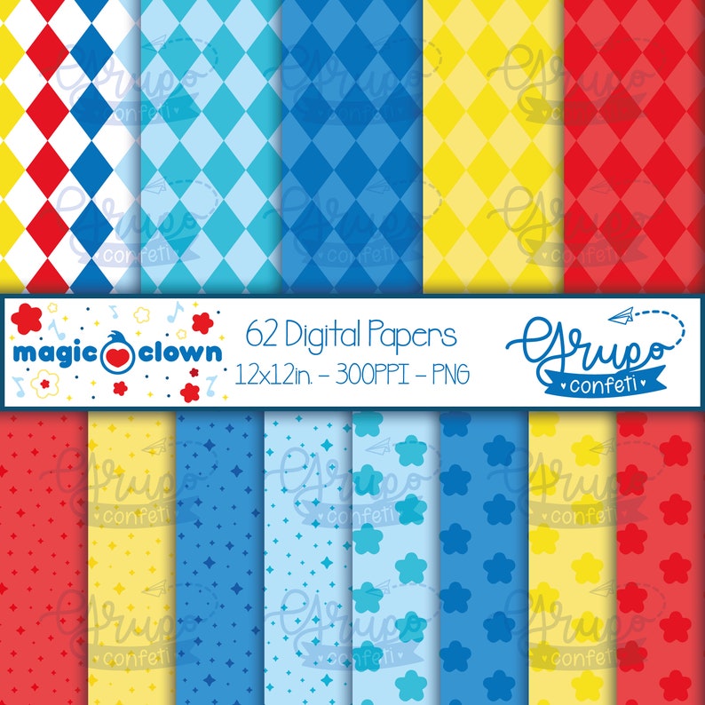 Magic Clown Digital Papers, Digital Download, Seamless Patterns - Etsy