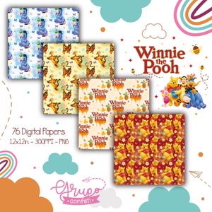 Winnie Pooh Digital Papers, Winnie the Pooh Patterns, Seamless Patterns ...