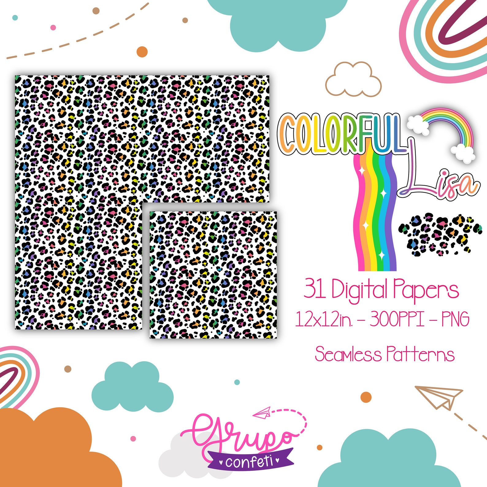 Colorful Lisa, Lisa Frank Inspired Digital Papers, Lisa Frank Patterns ...