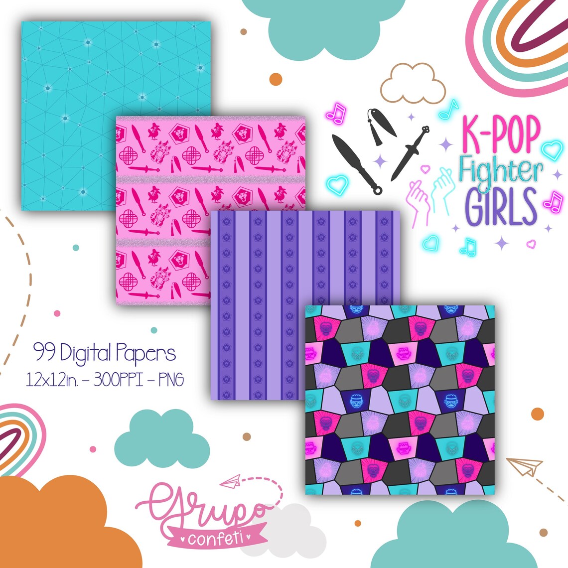 KPOP Fighter Girls Seamless Digital Papers – 99 Pngs 12x12in – K-pop ...