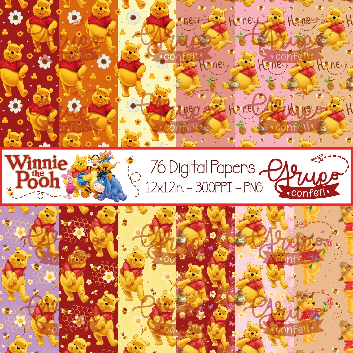 Winnie Pooh Digital Papers Winnie the Pooh Patterns Seamless - Etsy