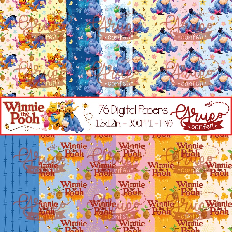 Winnie Pooh Digital Papers Winnie the Pooh Patterns Seamless - Etsy