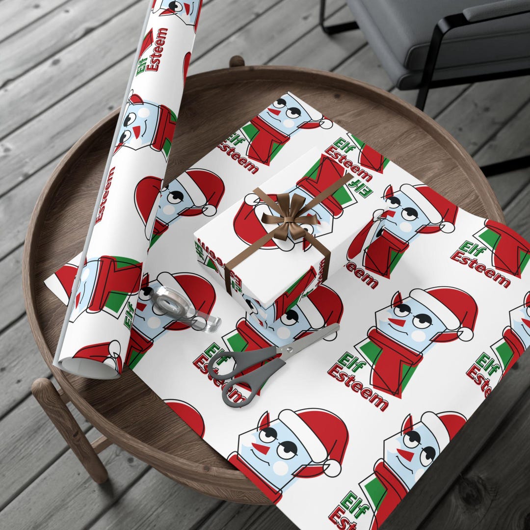 Elf Esteem Gift Wrap | Christmas Wrapping Paper Roll, Santa Elf Pattern ...