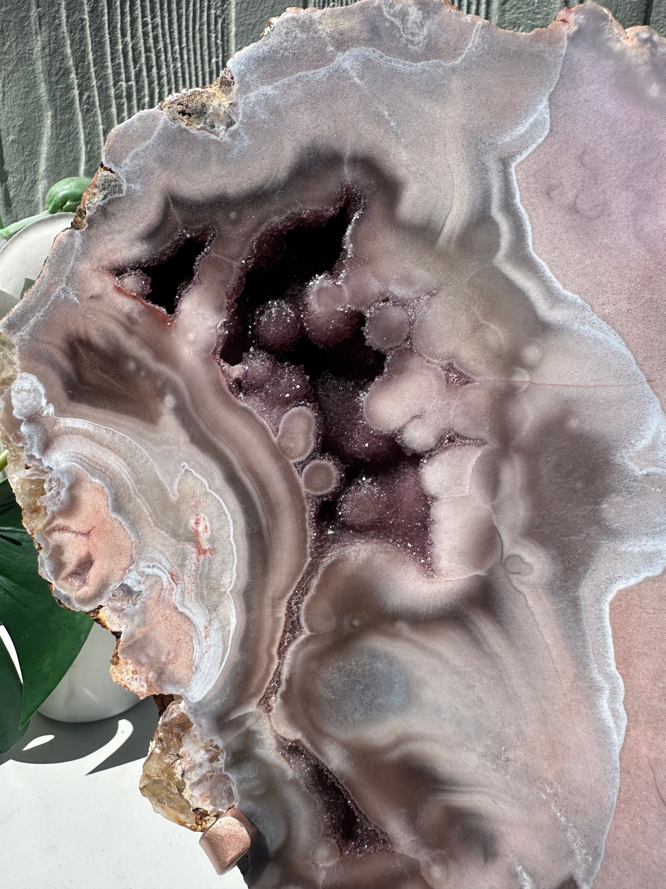 High Grade Pink Amethyst Slab With Deep Purple Druzy and Unique Banding ...