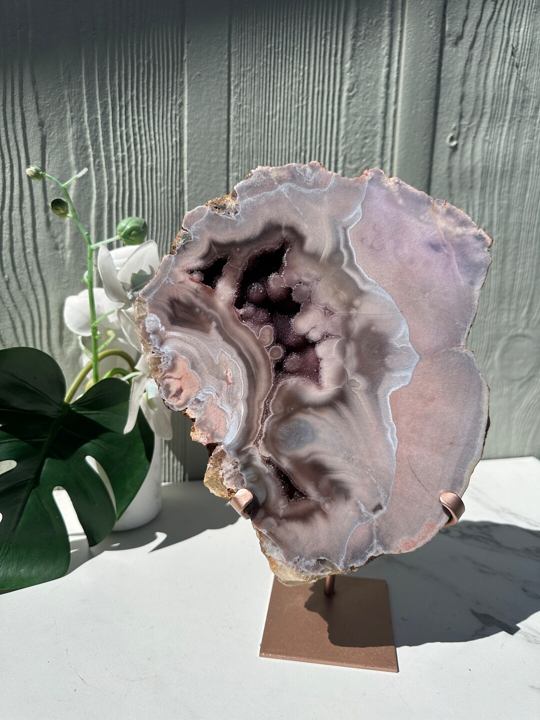 High Grade Pink Amethyst Slab With Deep Purple Druzy and Unique Banding ...