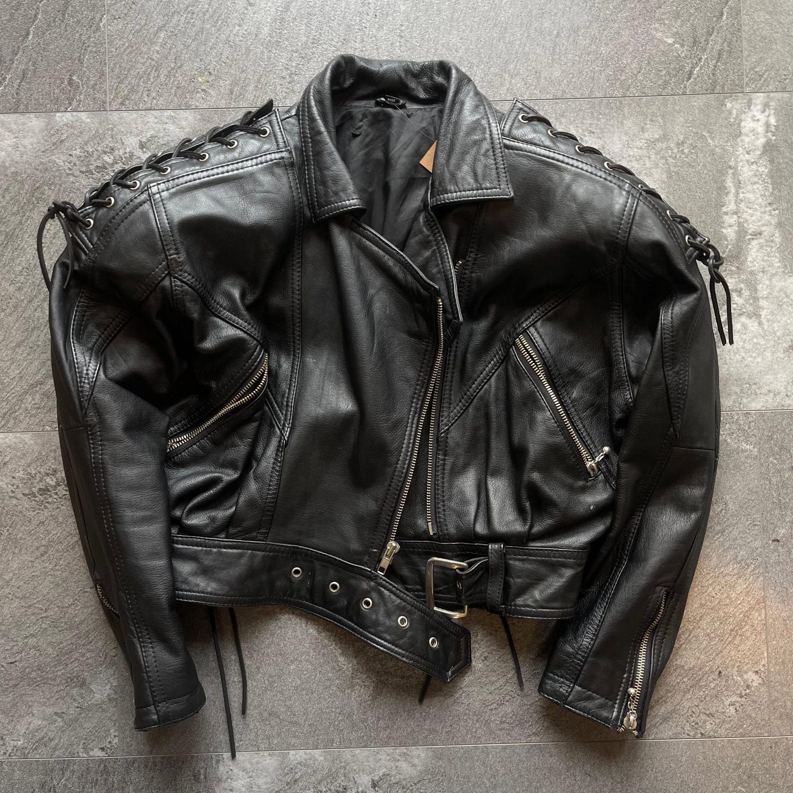 Vintage Cropped Leather Biker Jacket - Etsy
