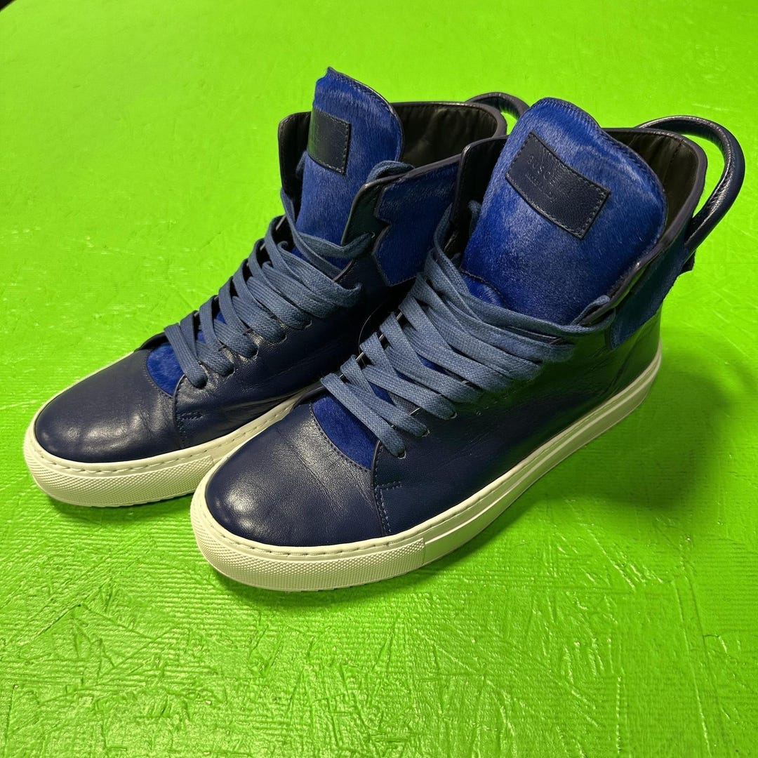 Buscemi High Top Shoes Mens Size 41 Blue Leather Pony Hair Made in ...