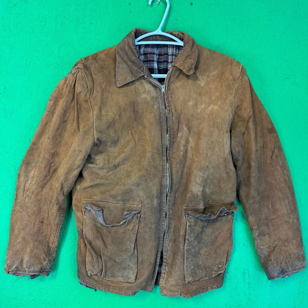 Vintage Leather Jacket 50s Pig Skin Belted - Etsy