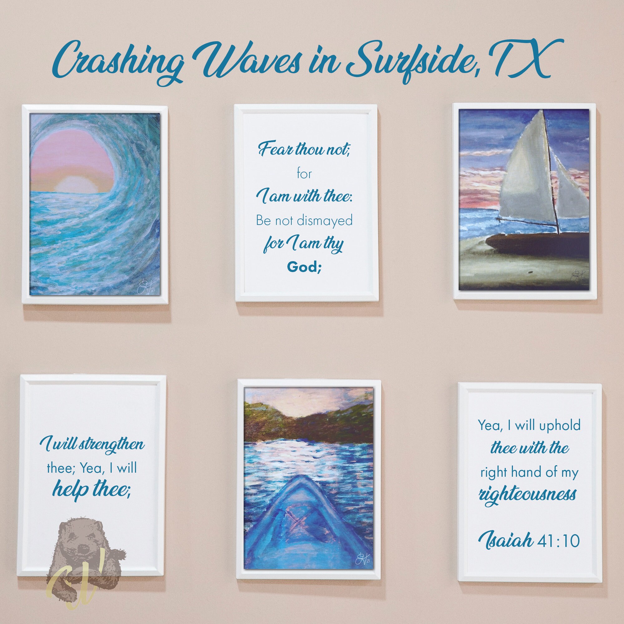 Hand Painted Beach Fine Art Printed 5x7 Poster Set of 4 Post Card, Flat ...
