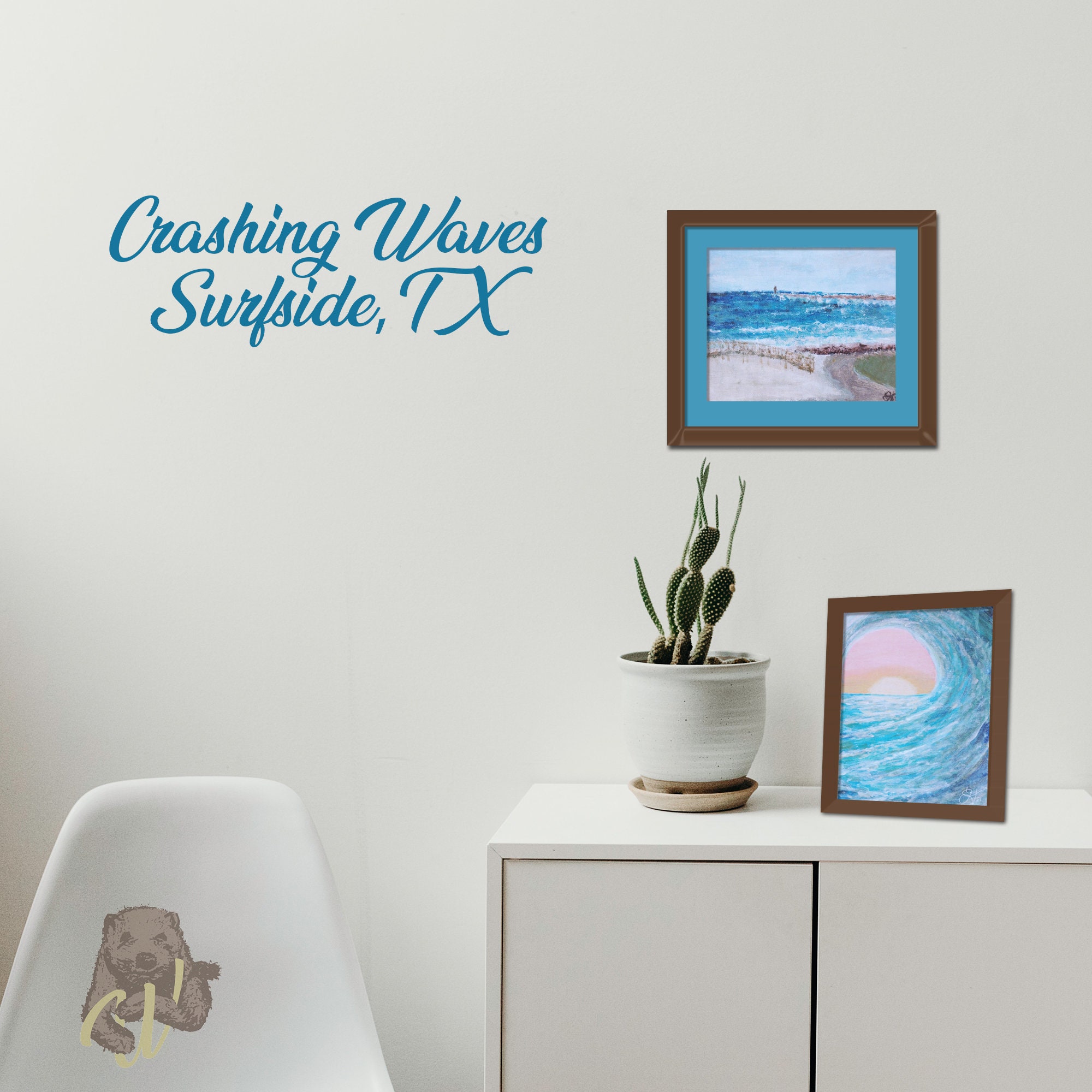 Hand Painted Beach Fine Art Printed 5x7 Poster Set of 4 Post Card, Flat ...