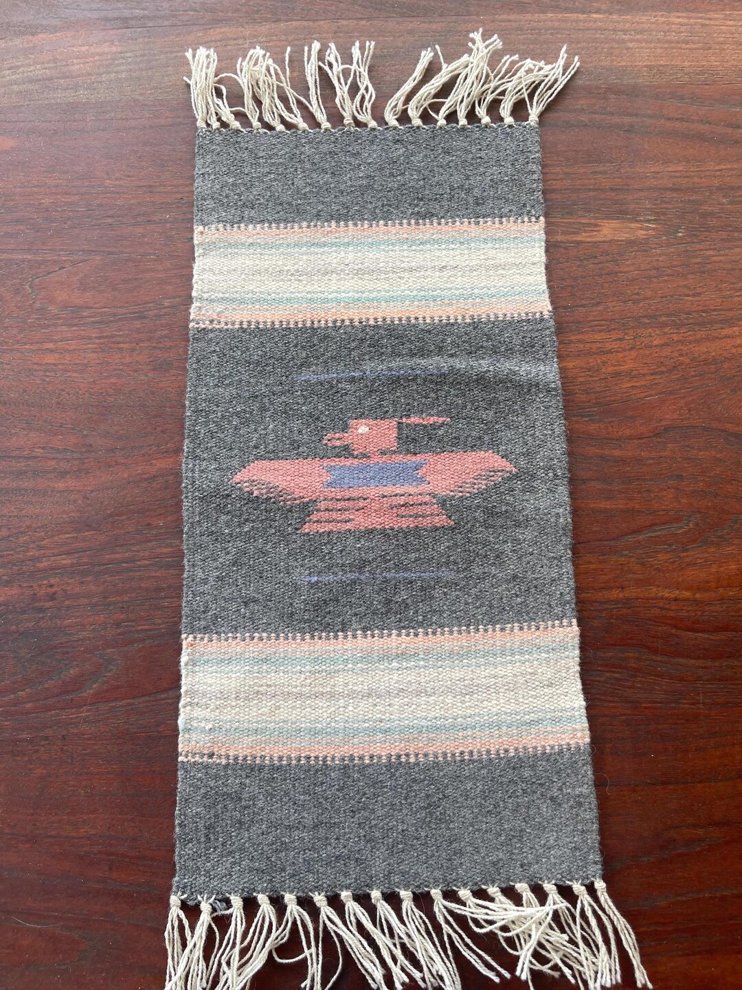 Vintage Chimayo Thunderbird Gray Geometric Weaving - Etsy