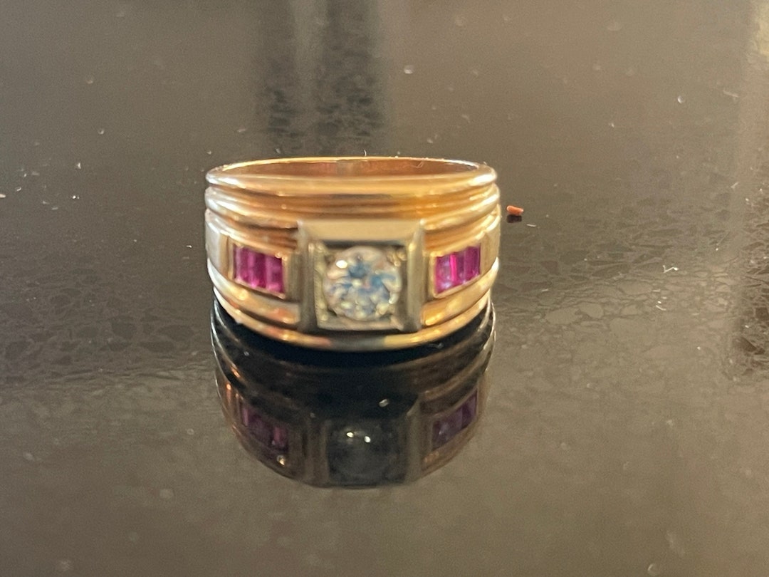 Mid Century 14k Gold Mens Diamond & Ruby Ring Size 8 - Etsy