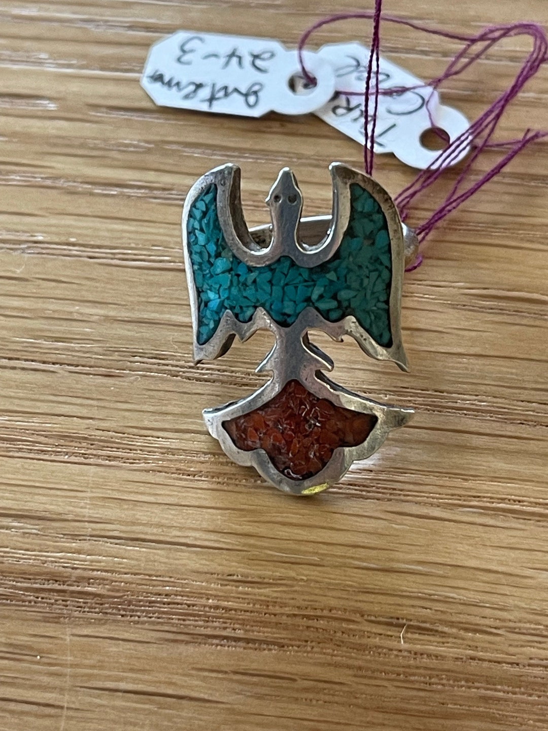 Native American Phoenix Design With Turquoise and Coral Inlay Woman's ...