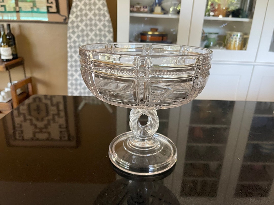 Antique Clear Pressed Glass Compote Duncan and Sons Cryptic Zipper ...