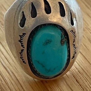 Native American Men's Sterling Bear Paw Ring With Turquoise Stone Signed - 10.5 - Etsy