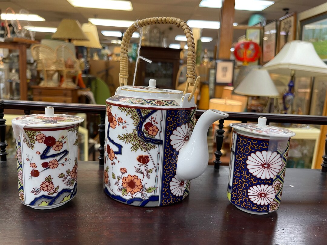 Vintage Imari Style Tea Set. Lidded Teapot With 2 Lidded Glasses - Etsy
