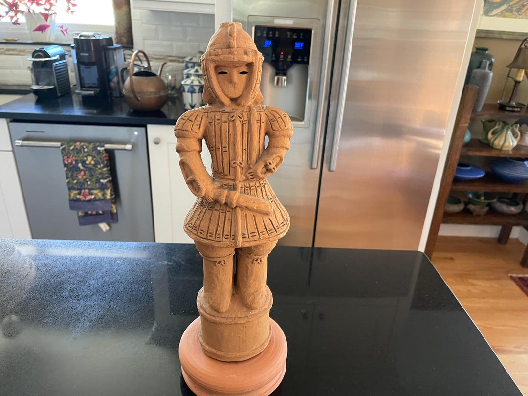 Vintage Garden Japanese Ceramic Statue Haniwa Soldier Brown Clay ...