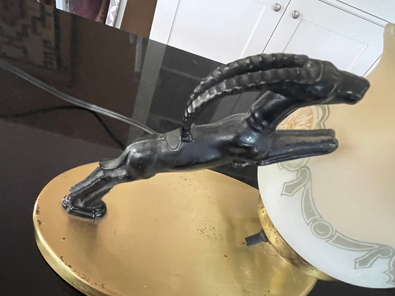 Antique Art Deco Leaping Gazelle Night Lamp With Quezel Shade - Etsy