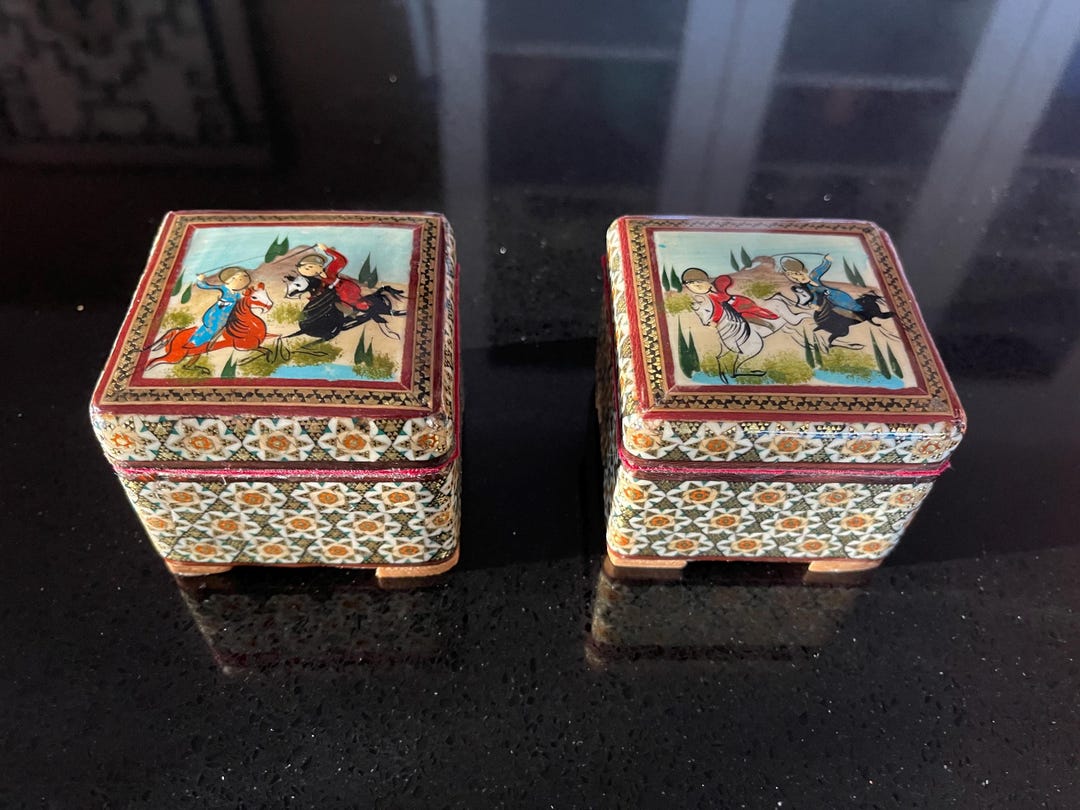 Vintage Persian Wood Handcraft Khatam Jewelry Trinket Boxes Pair - Etsy