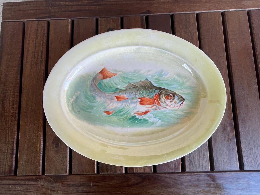 Antique Folk Art Hand Painted Fish Saxon Platter ~ 14.75" - Etsy