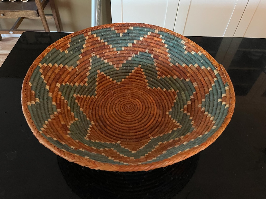 Native American Folk Art Stylized Basket With Geometric Design - Etsy