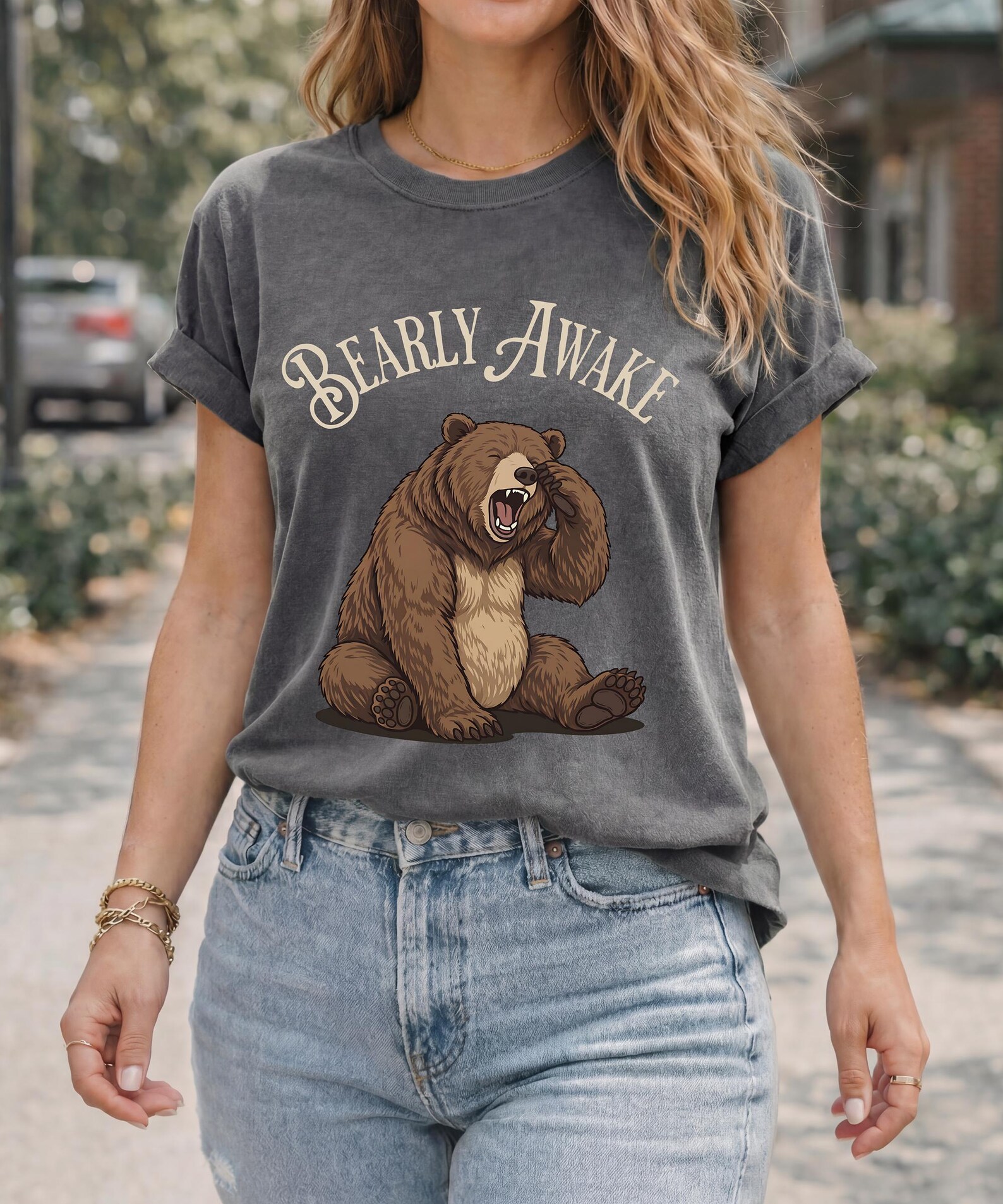 Bearly Awake UNISEX Bear Illustration T-shirt | Funny Sleepy Bear ...