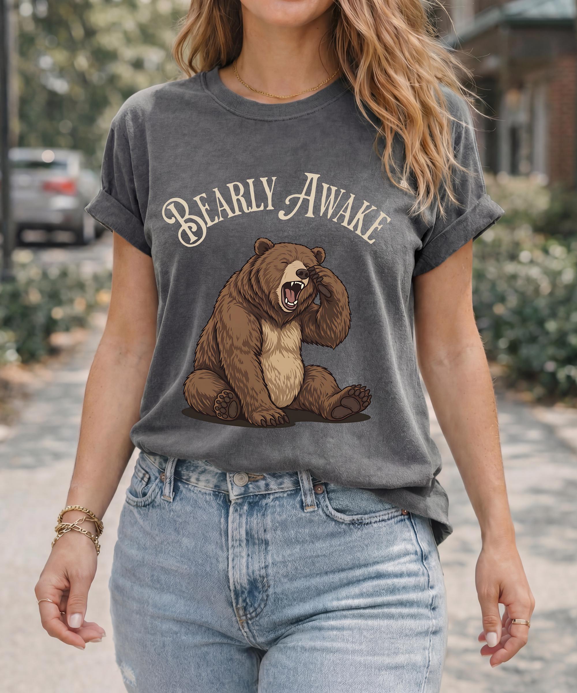 Bearly Awake UNISEX Bear Illustration T-shirt | Funny Sleepy Bear ...