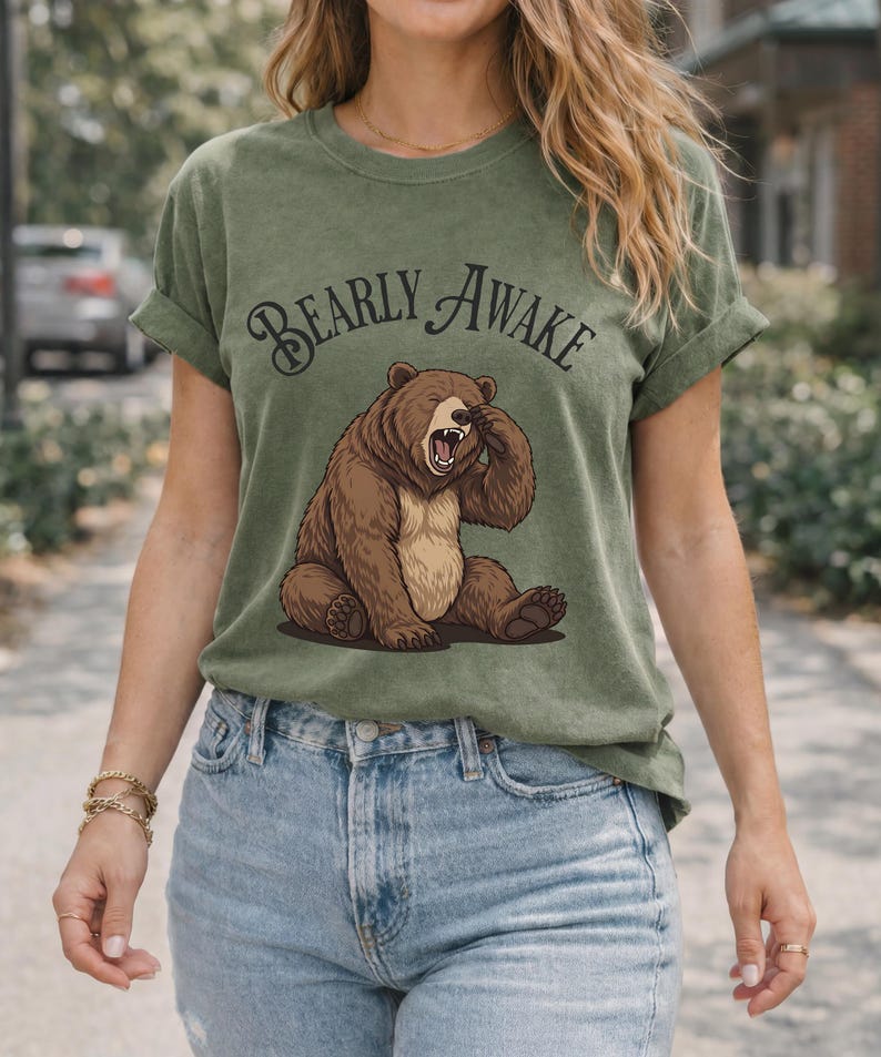 Bearly Awake UNISEX Bear Illustration T-shirt | Funny Sleepy Bear ...