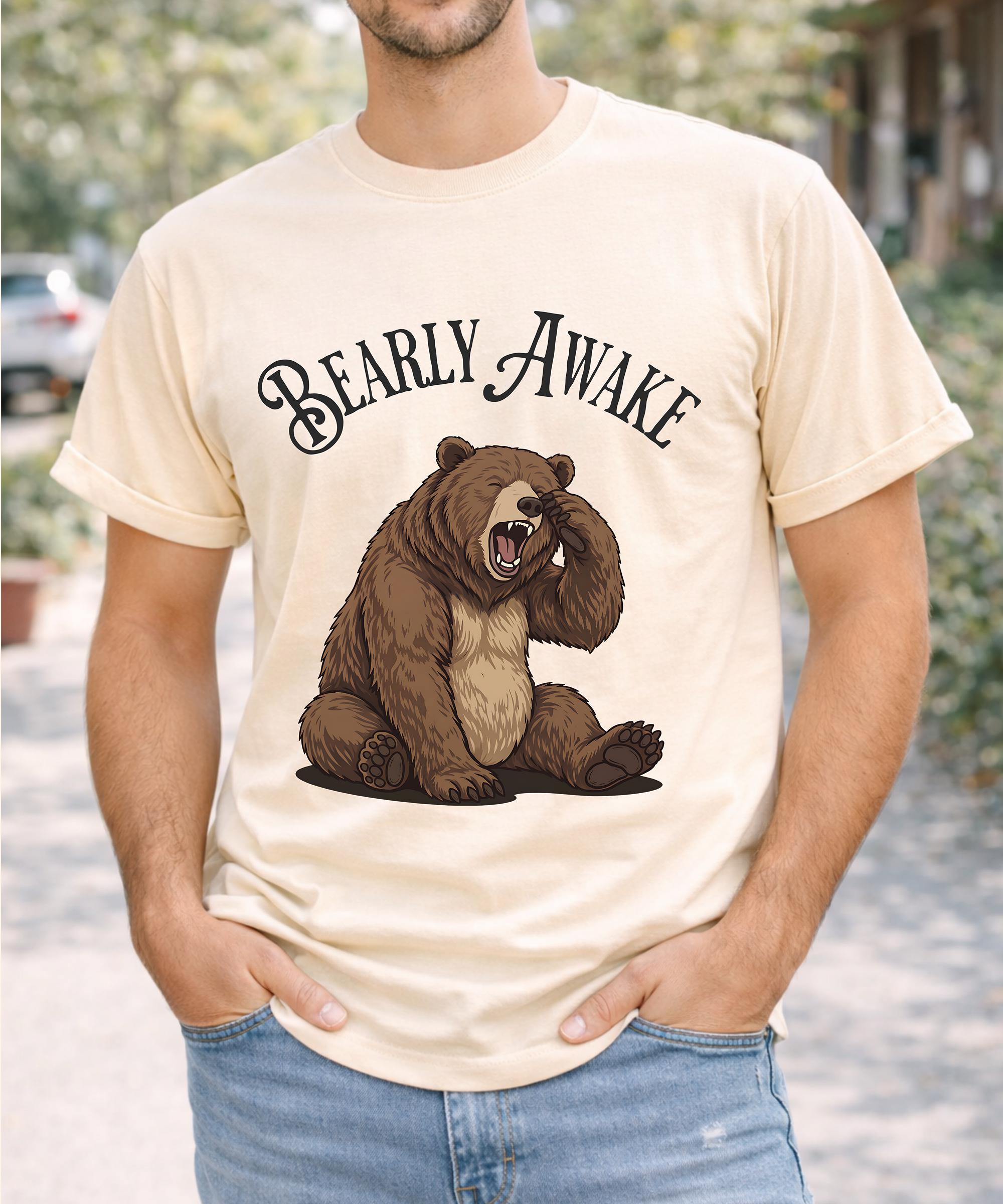 Bearly Awake UNISEX Bear Illustration T-shirt | Funny Sleepy Bear ...