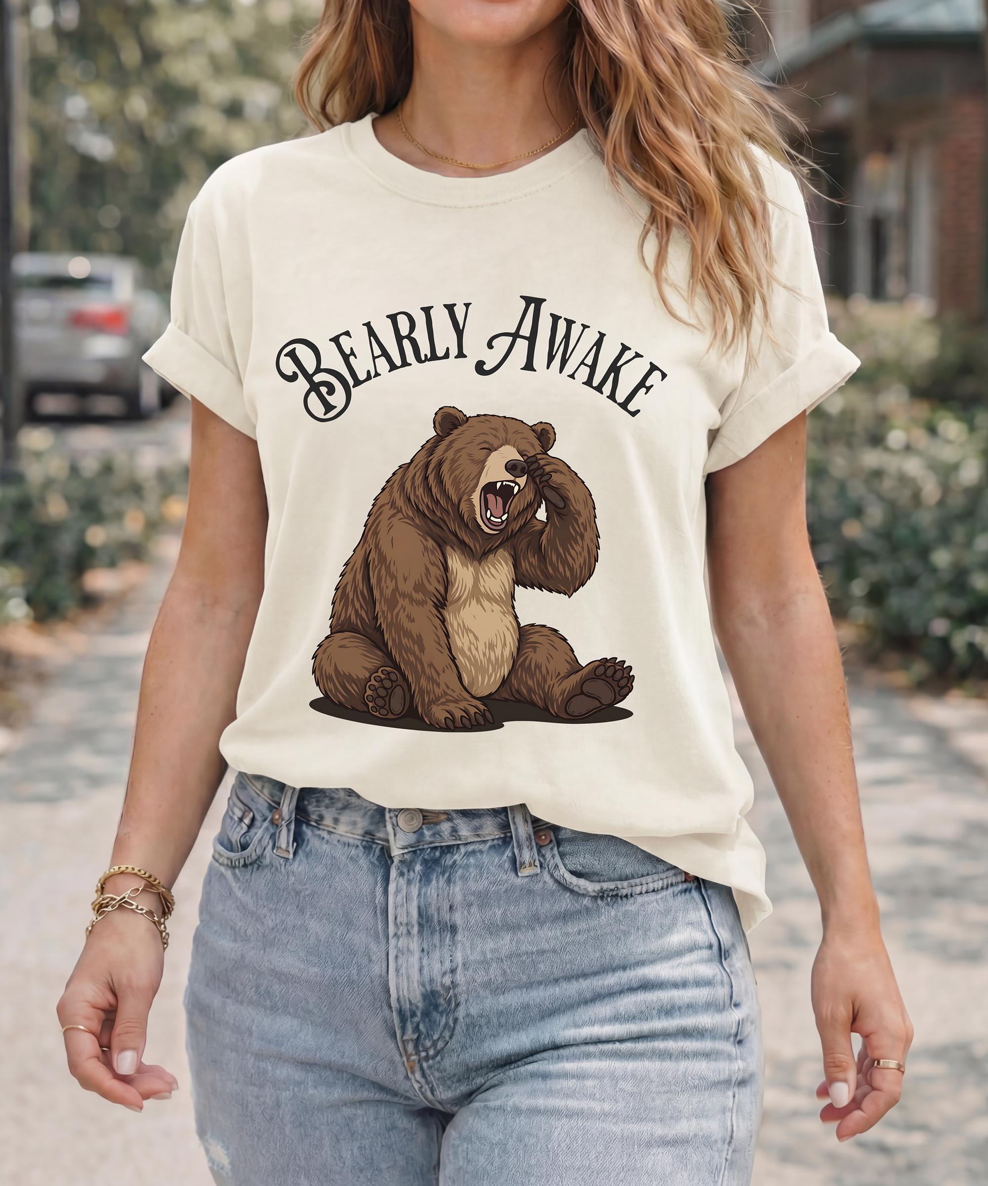 Bearly Awake UNISEX Bear Illustration T-shirt | Funny Sleepy Bear ...
