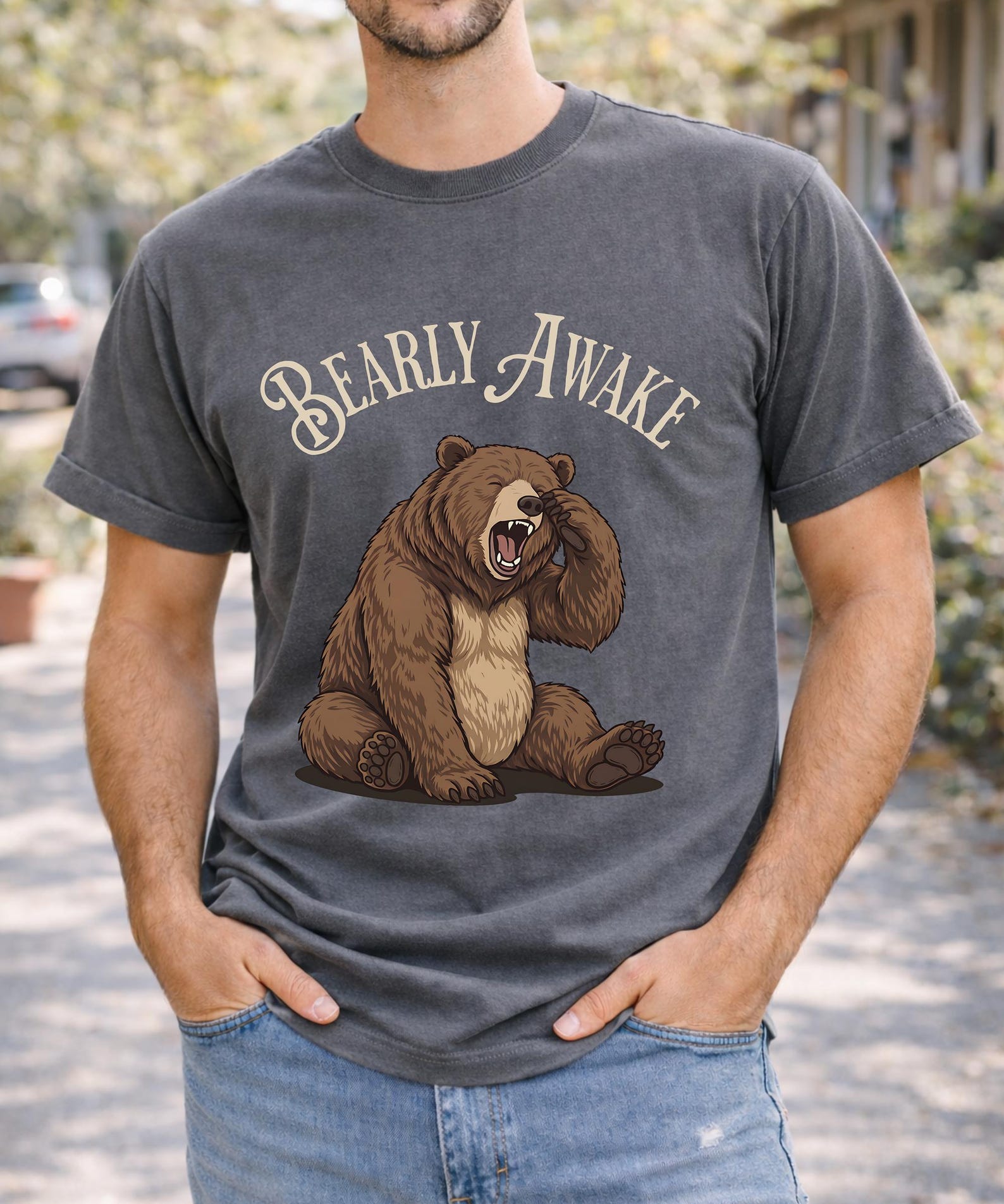 Bearly Awake UNISEX Bear Illustration T-shirt | Funny Sleepy Bear ...