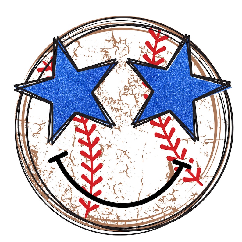 Baseball Smiley Face Glitter Stars PNG ONLY - Etsy