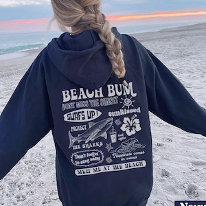 Beach Bum Hoodie Y2k Beach Sweatshirt Shark Hoodie Preppy Sweatshirt ...