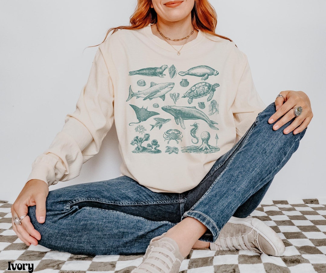 Y2k Trendy Ocean Animals Comfort Colors Long Sleeve Shirt Whale Shirt ...