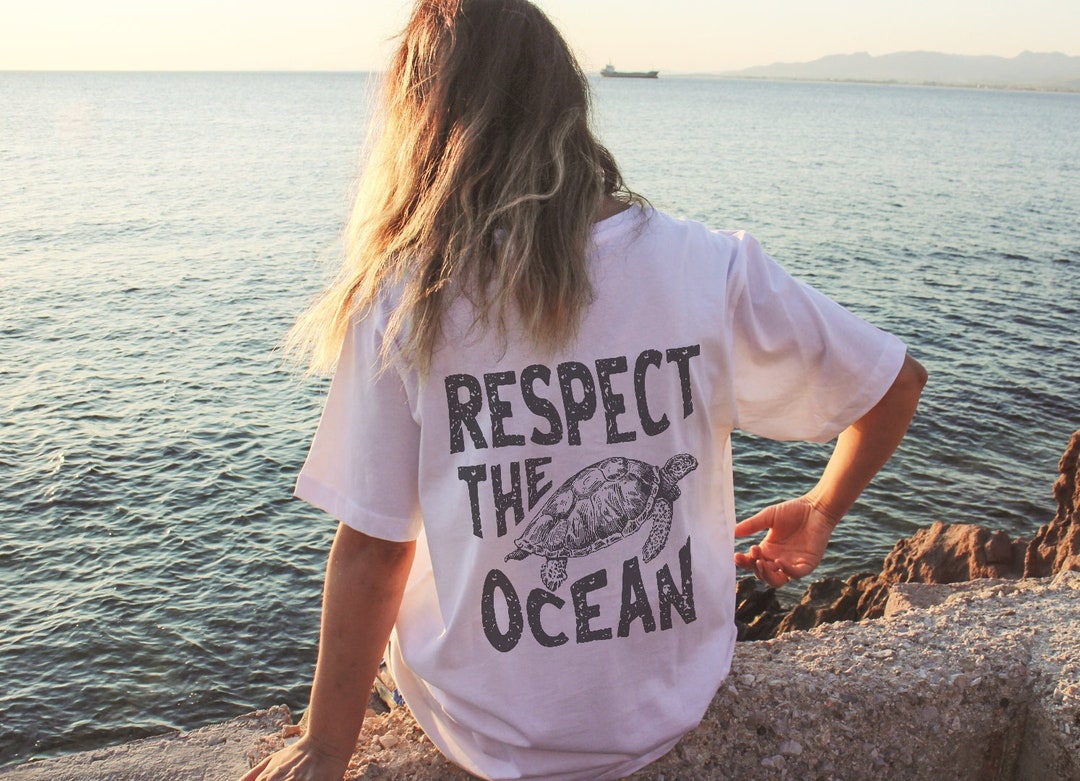 Respect the Ocean Shirt With Words on Back VSCO Tee - Etsy