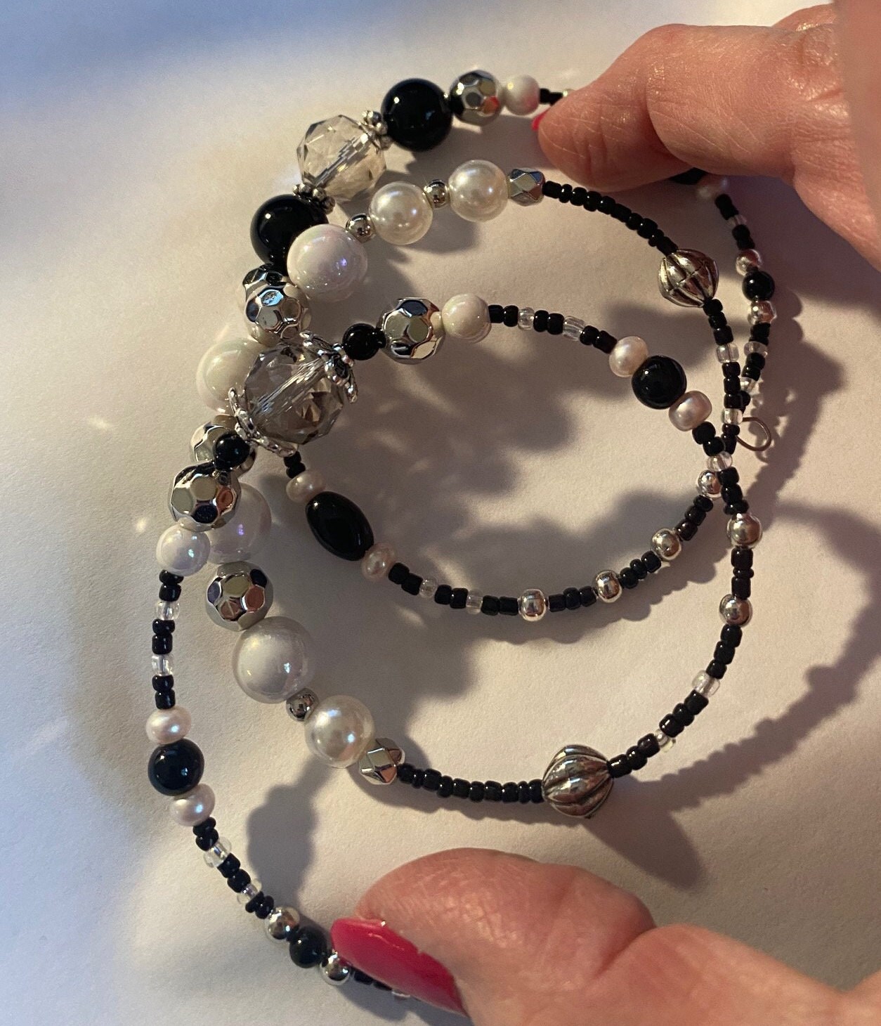 Memory Wire Bracelet Black White & Silver - Etsy