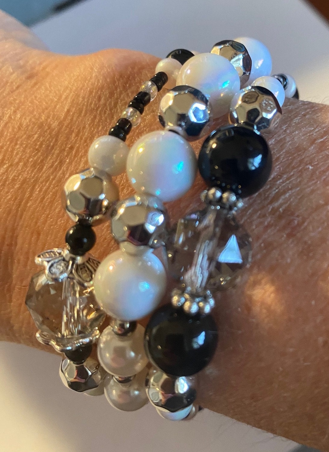 Memory Wire Bracelet Black White & Silver - Etsy