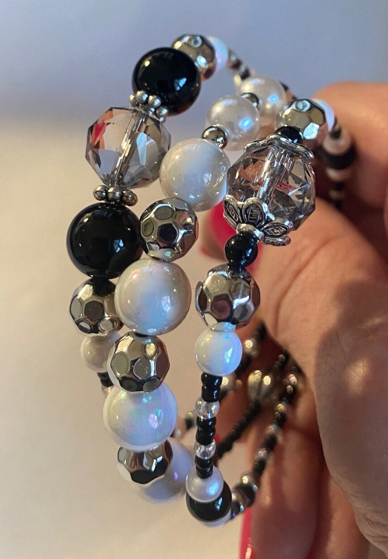 Memory Wire Bracelet Black White & Silver - Etsy
