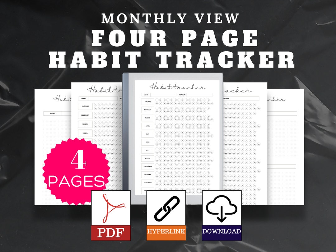 Four Digital Dated Habit Tracker 2024, Remarkable 2 Template, Printable ...