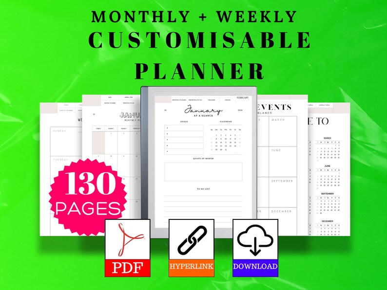 2024 Customisable Font Digital Planner, Remarkable 2 Template, Kindle ...