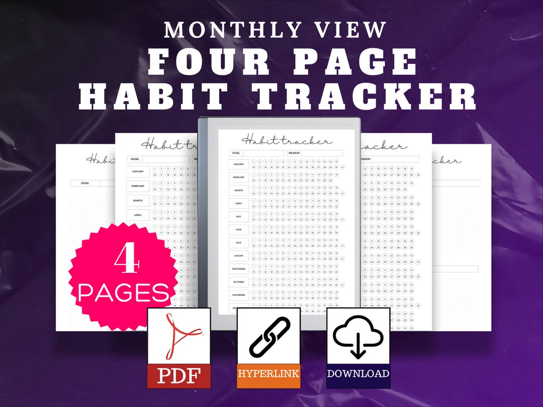 Four Digital Dated Habit Tracker 2024, Remarkable 2 Template, Printable ...