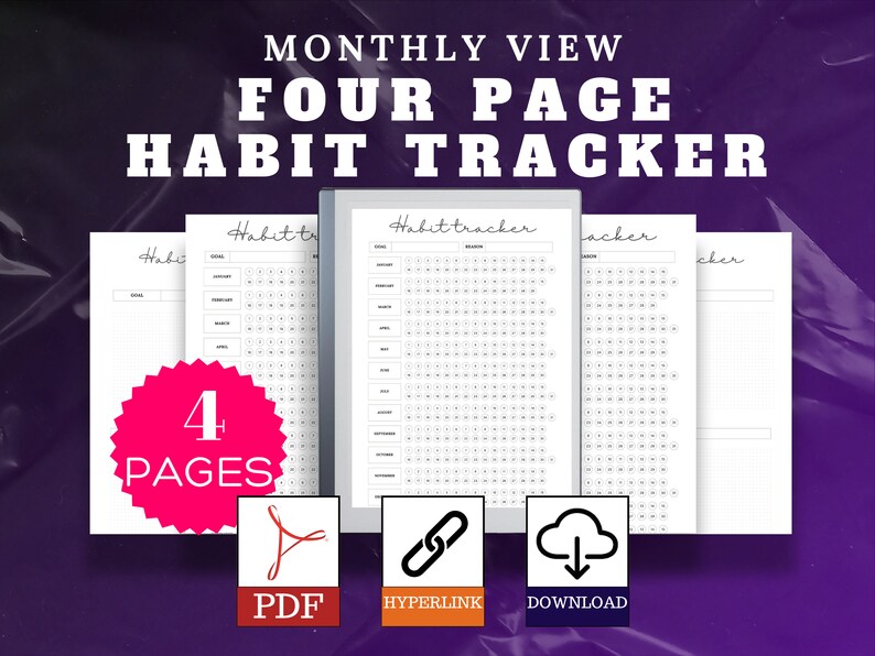 Four Digital Dated Habit Tracker 2024, Remarkable 2 Template, Printable ...