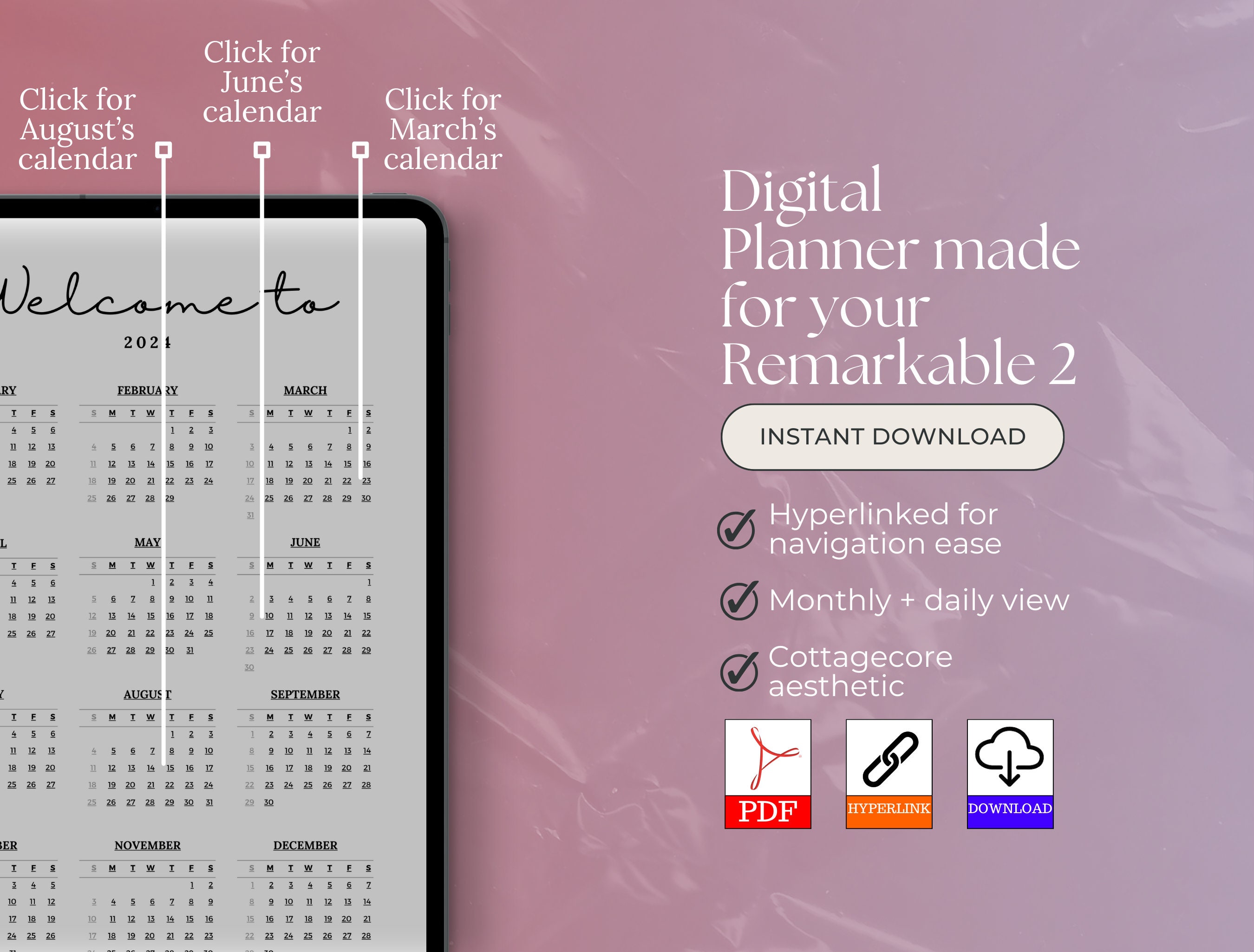 2 Page a Day Digital Planner Template, Remarkable 2, Cottagecore ...