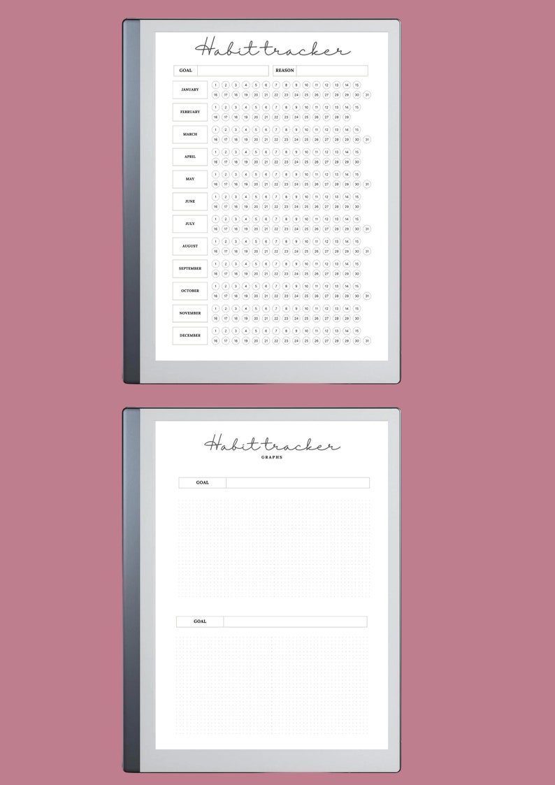 Four Digital Dated Habit Tracker 2024, Remarkable 2 Template, Printable ...