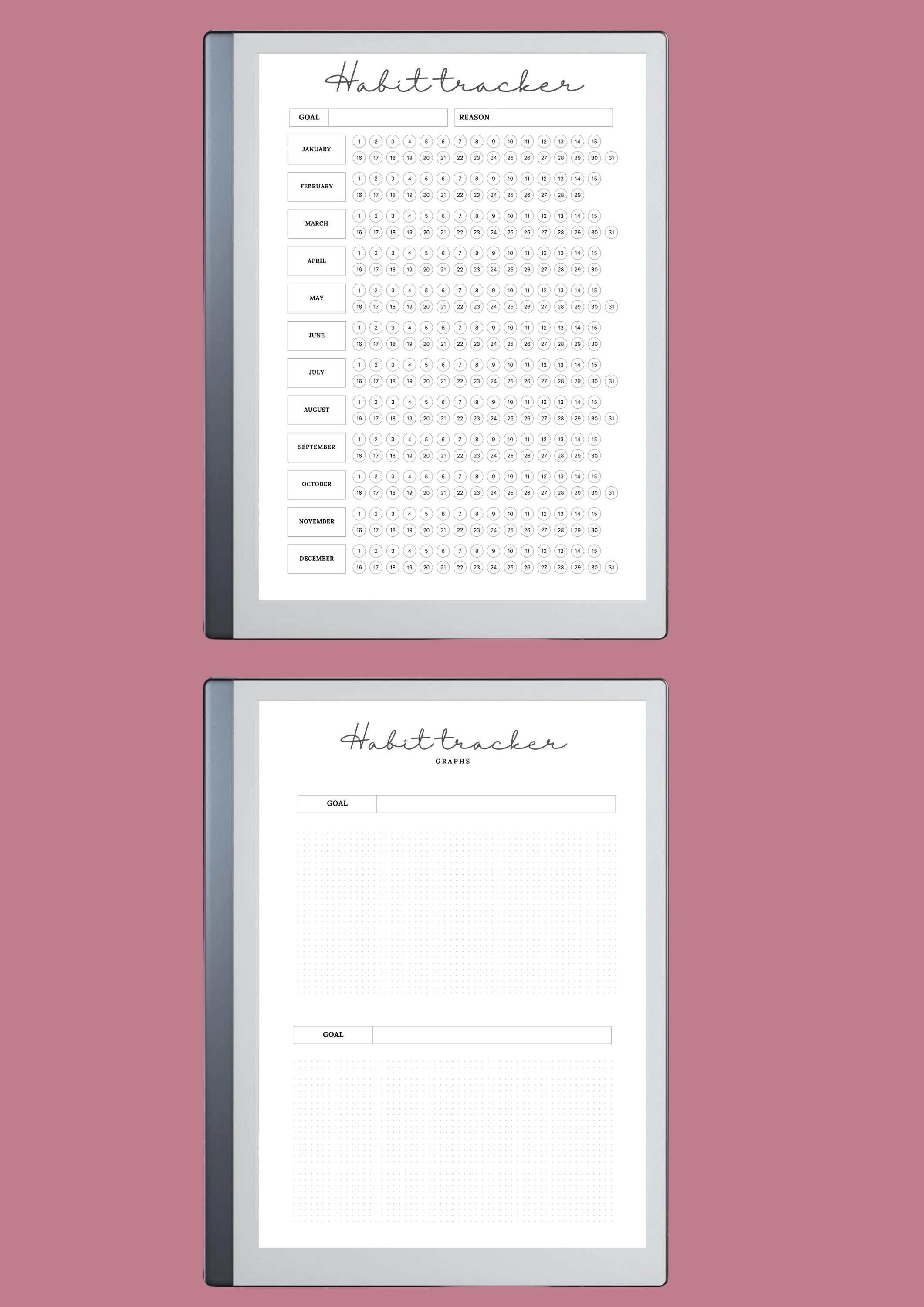 Four Digital Dated Habit Tracker 2024, Remarkable 2 Template, Printable ...