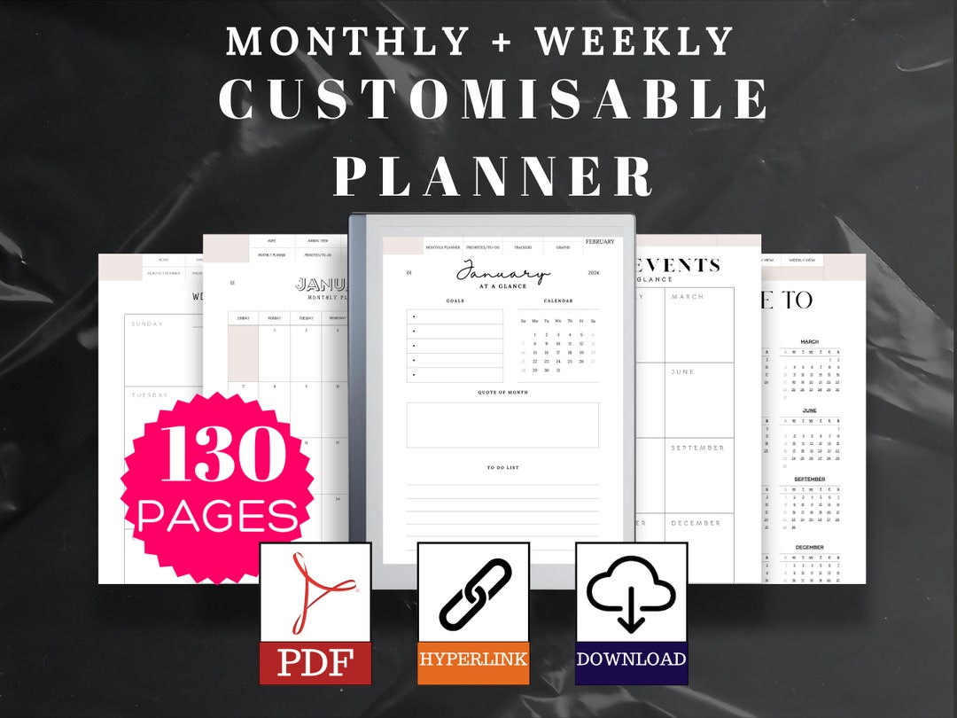 2024 Customisable Font Digital Planner, Remarkable 2 Template, Kindle ...