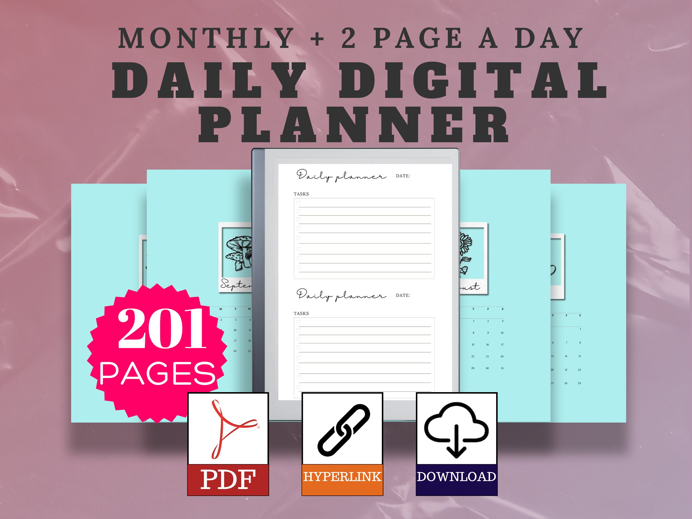 2 Page a Day Digital Planner Template, Remarkable 2, Cottagecore ...