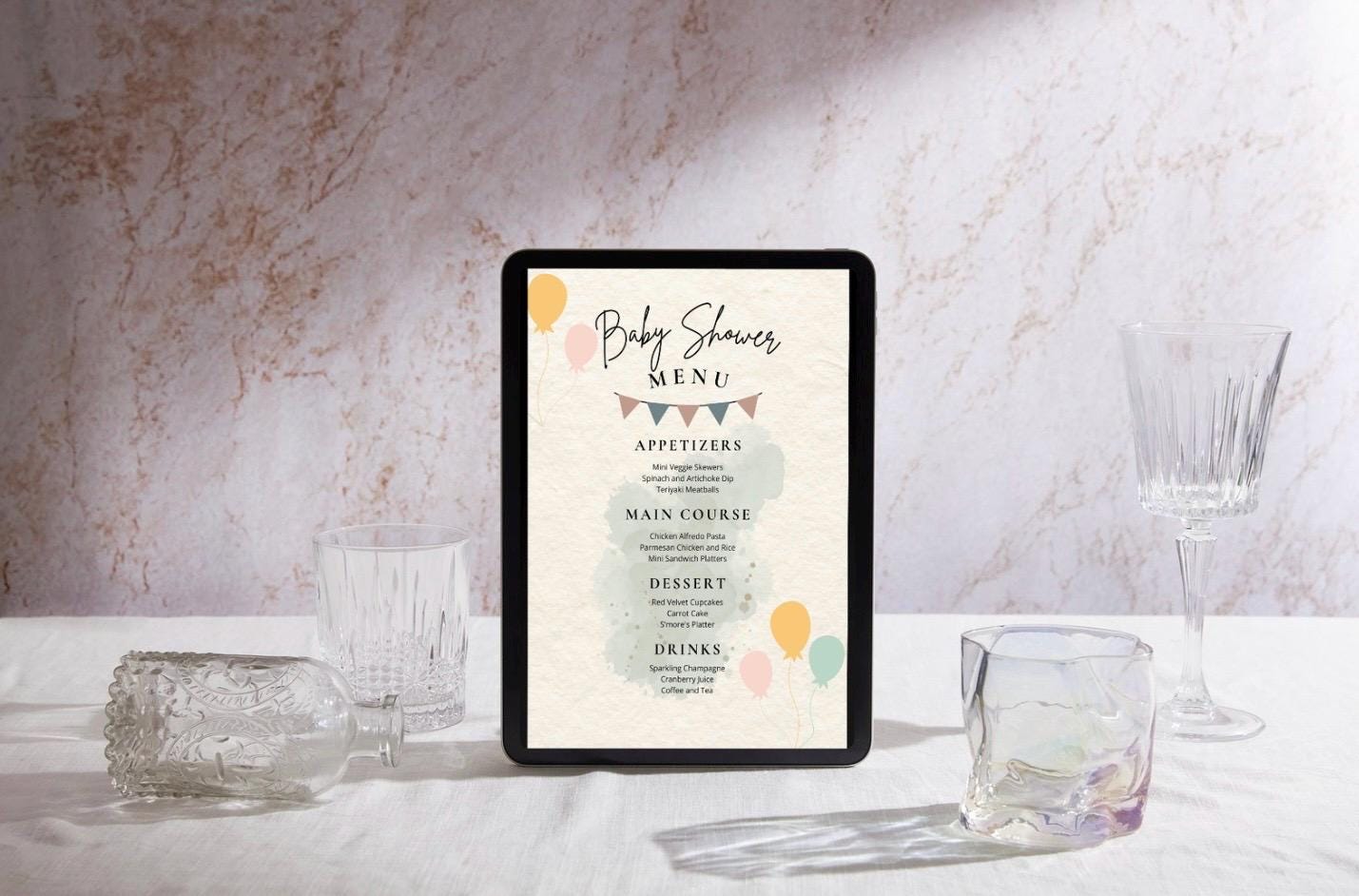 Baby Shower Menu, Food Menu Template, Editable Baby Shower Menu - Etsy